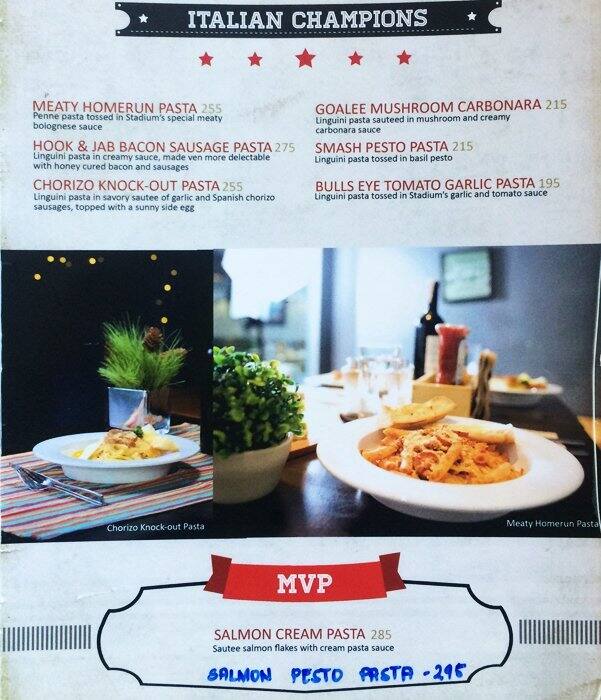 Carta de Stadium Kitchen and Bar, Taguig