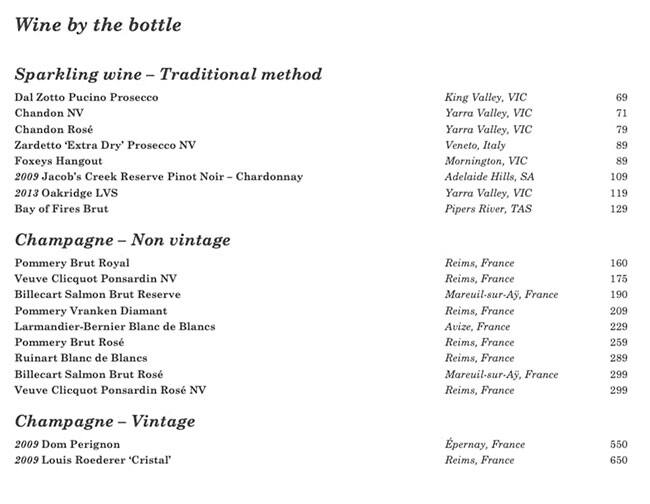 Menu at Collins Kitchen restaurant, Melbourne, 123 Collins St