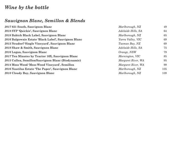 Menu at Collins Kitchen restaurant, Melbourne, 123 Collins St