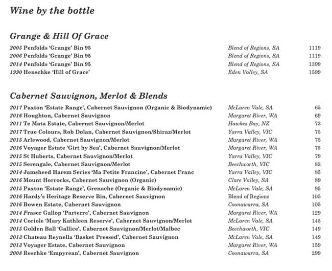 Menu at Collins Kitchen restaurant, Melbourne, 123 Collins St