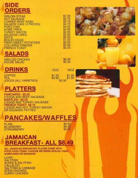 Menu at Flames restaurant, Boston, 663 Morton St