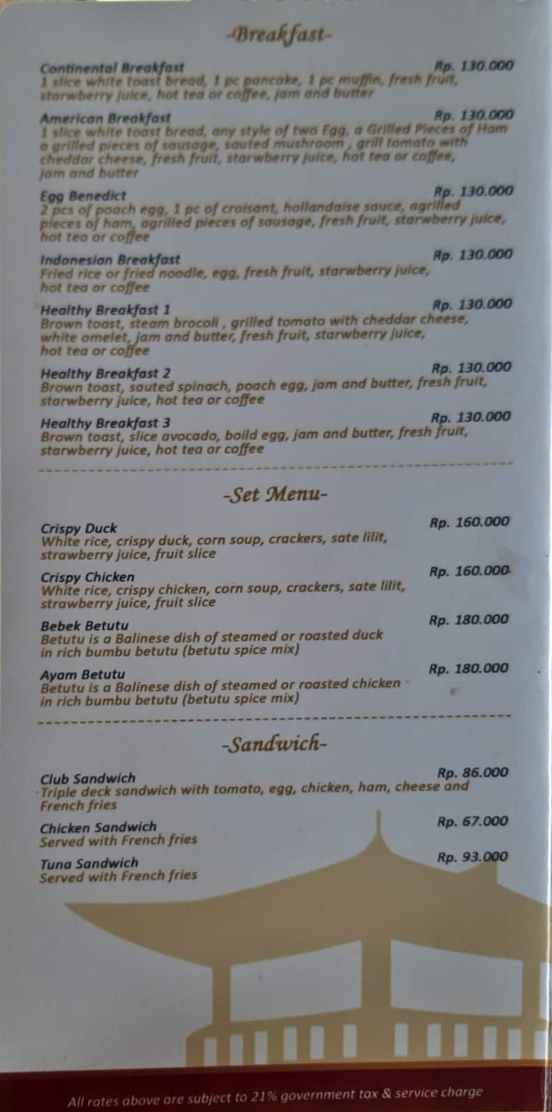 Menu at JFC Candi Kuning restaurant, Batunya