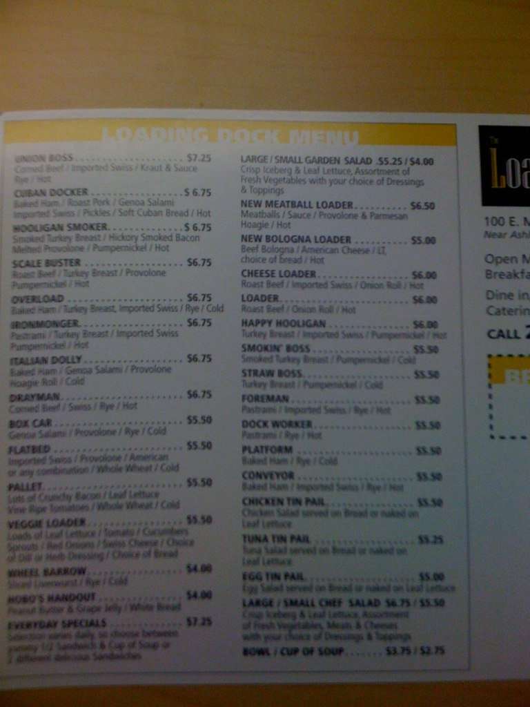 Loading Dock Sandwich Pub Menu - Urbanspoon/Zomato