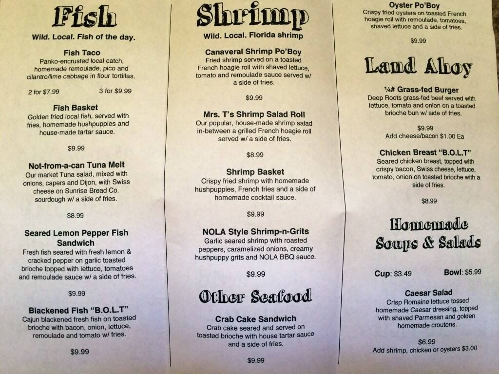 Menu at Wild Ocean Market cafe, Titusville