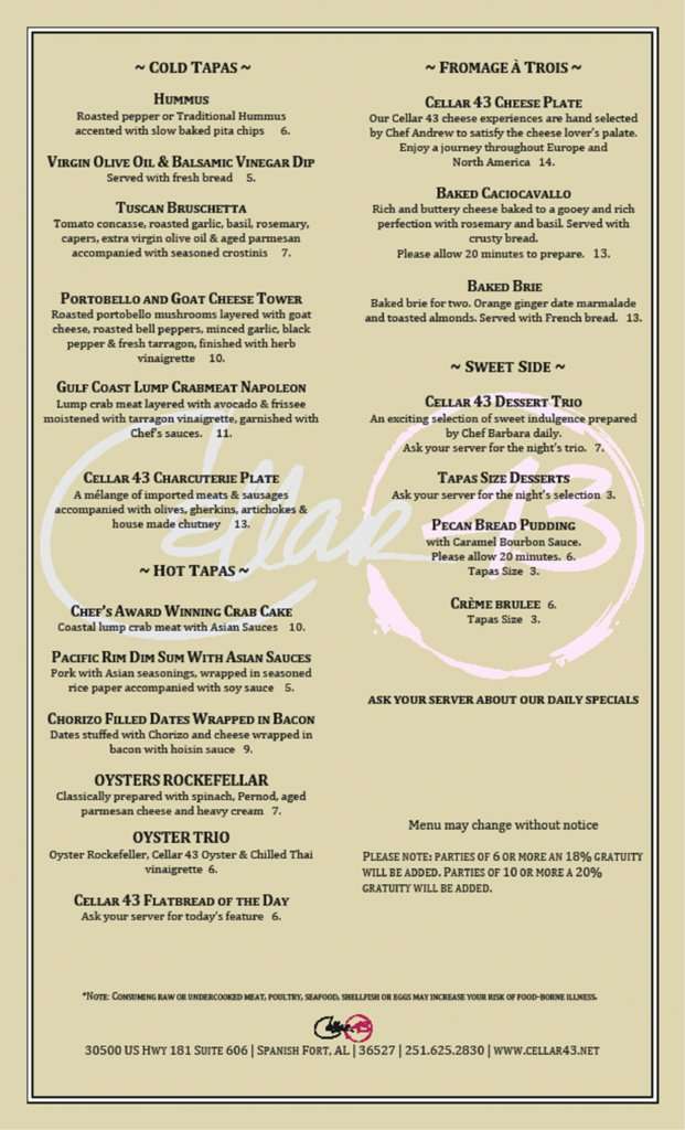 Cellar 43 Wine & Tapas Bar Menu - Urbanspoon/Zomato