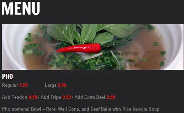 Menu at Just Pho-Nomenal restaurant, Newmarket, 130 Davis Dr #16