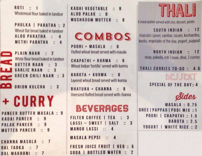 Menu at Sangeetha restaurant, Sunnyvale