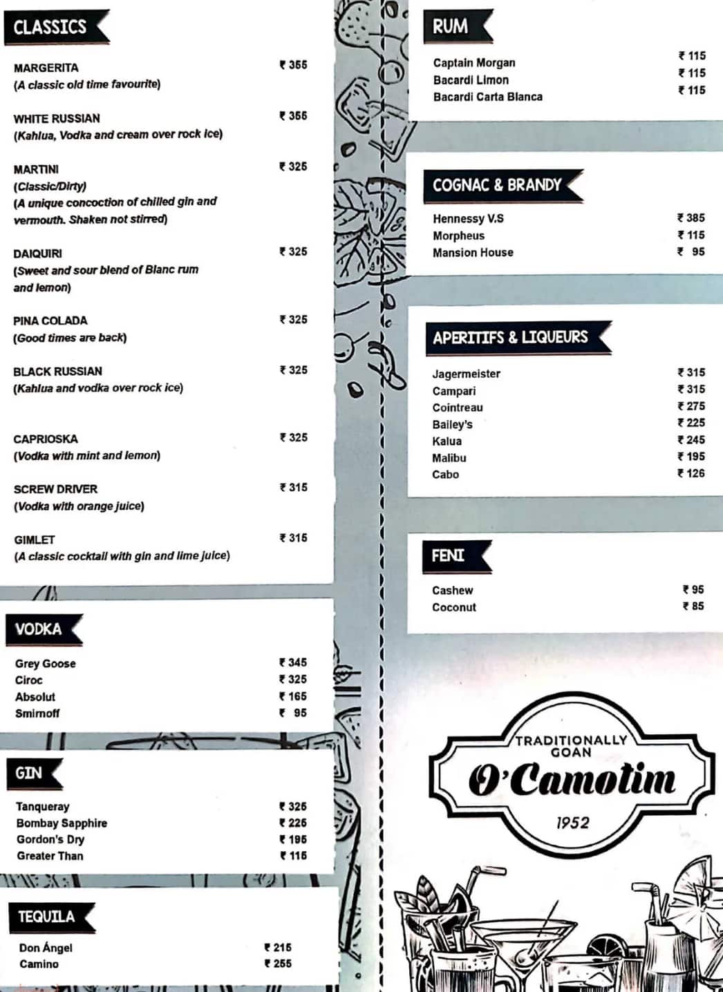 Menu of O'Camotim, Panaji, Goa