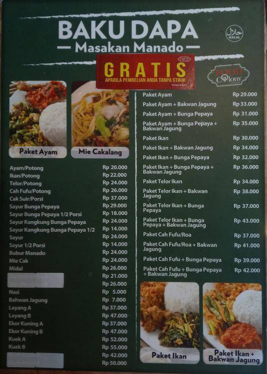 Menu at SMC Go Mall Ambasador restaurant, South Jakarta