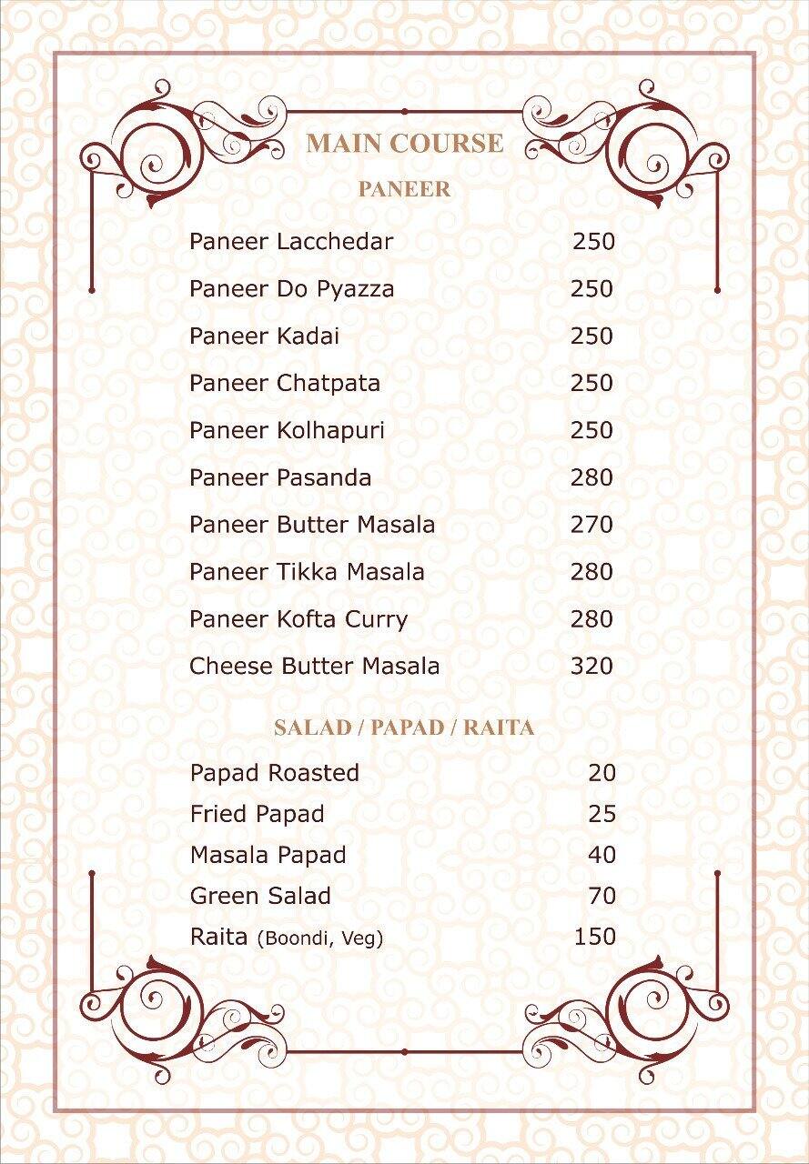 Menu at Delhi Darbar, Nagpur, Chinchbhavan Square Wardha Road
