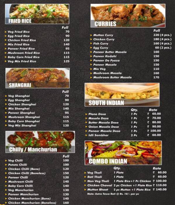 Menu at New India Hotel, Ranchi, Zila Parishad