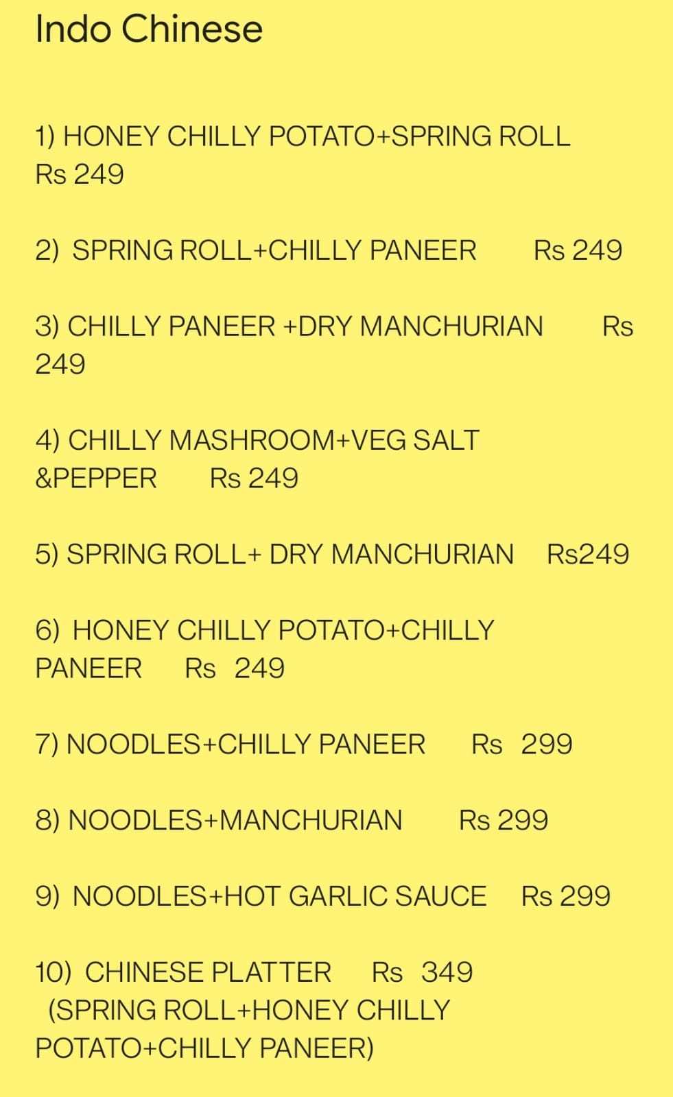 Menu of Indo-Chinese, Rohini, New Delhi