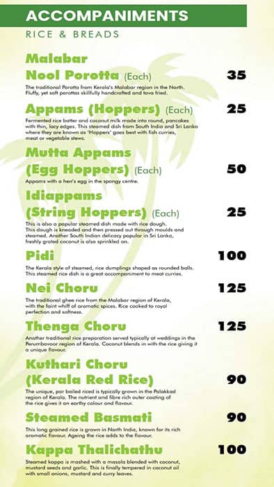 Menu at United Coconut, Thrissur
