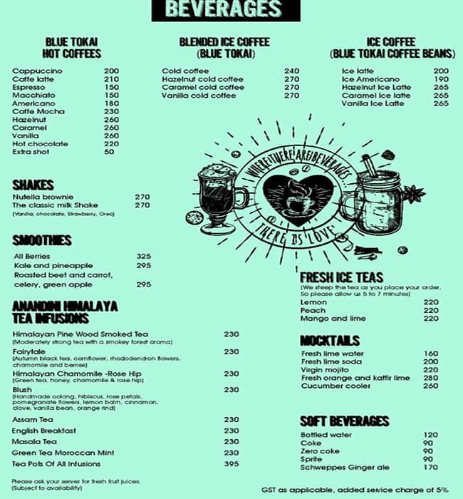 Menu at cafe culture, Ludhiana