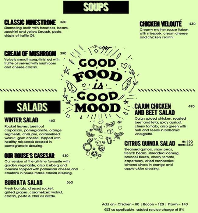 Menu at cafe culture, Ludhiana