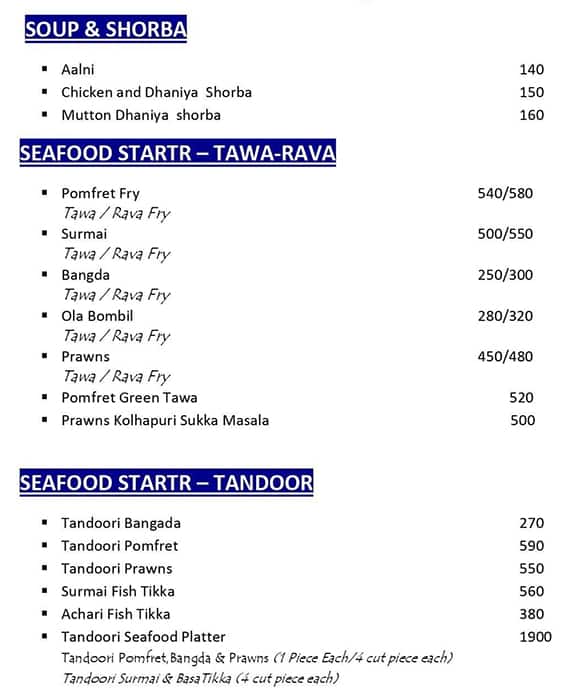 Menu of Jadhavrao Seafood & Non - Veg, Sadashiv Peth, Pune