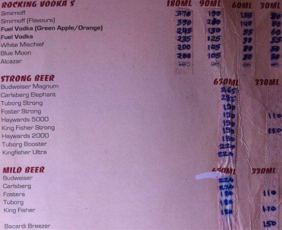 Menu at Prakash Punjab, Mumbai