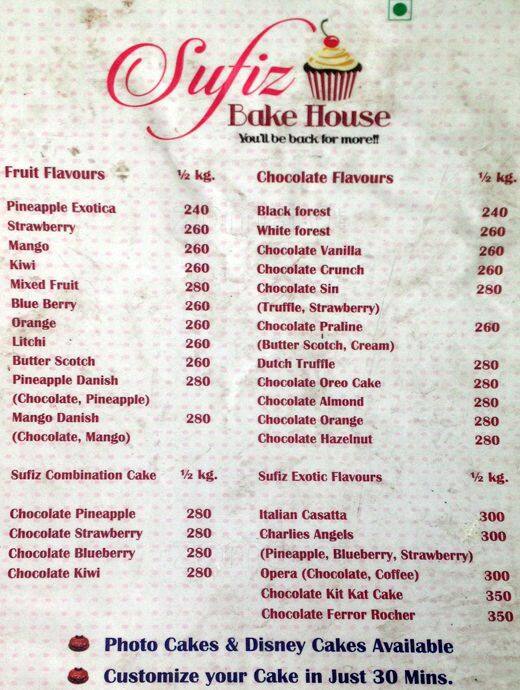 Sufiz Bake House menu, Menu restauracji Sufiz Bake House, Pashan, Pune ...
