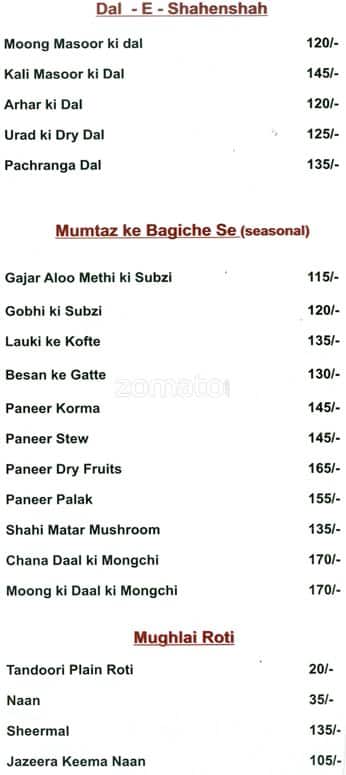 Menu at Jazeera, Lucknow