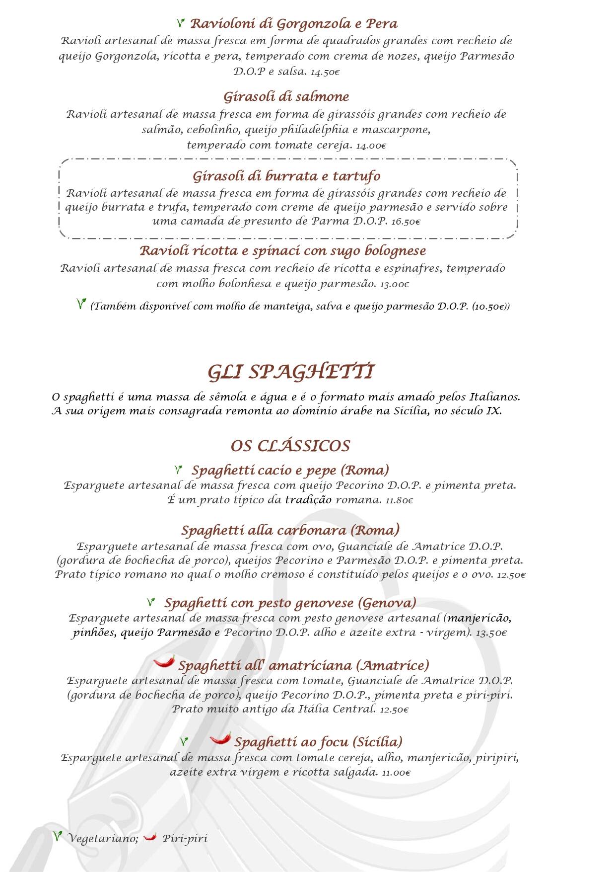 Menu at La Pasta Fresca pizzeria, Lisbon, Avenida 5 de Outubro 186