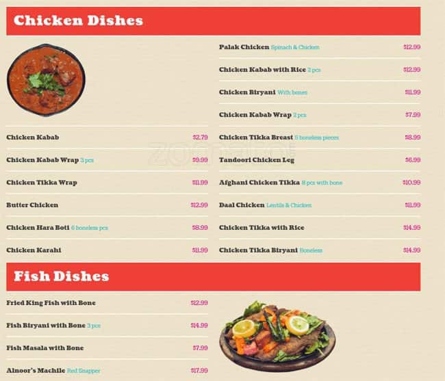 Menu at Lahore Tikka House restaurant, Toronto, Gerrard St E
