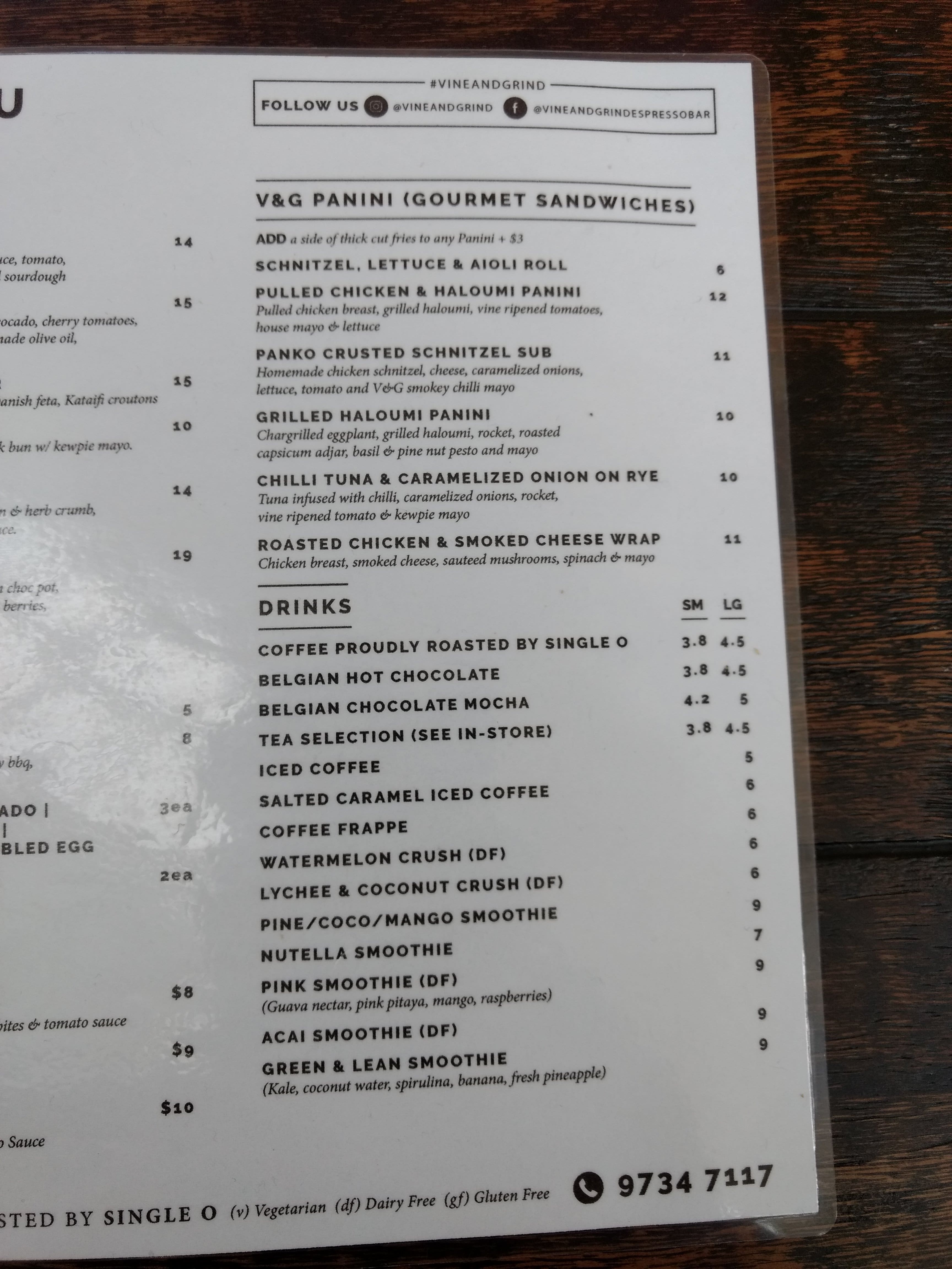 Menu at Vine & Grind restaurant, Liverpool