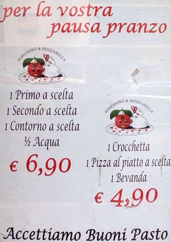 Menu at Pomodoro e Mozzarella pizzeria, Rome, Viale Leonardo da Vinci