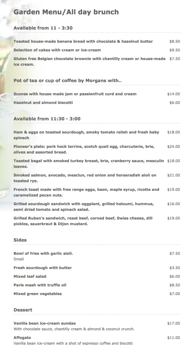Menu at Solitary restaurant, Katoomba