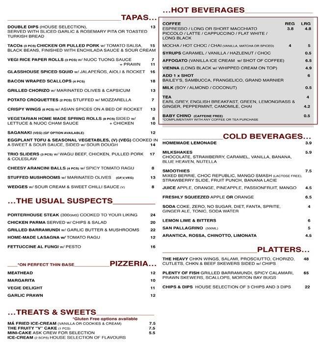 Menu at Eltham Glasshouse restaurant, Eltham