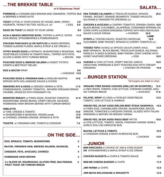 Menu at Eltham Glasshouse restaurant, Eltham