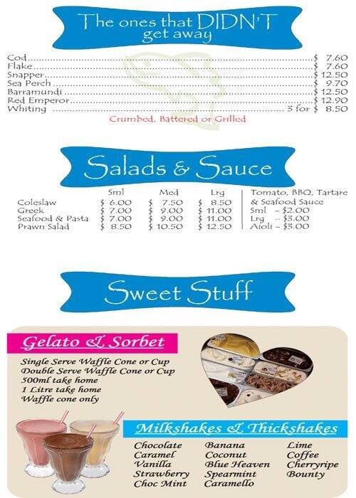 Menu at Riverside Seafood restaurant, Graceville