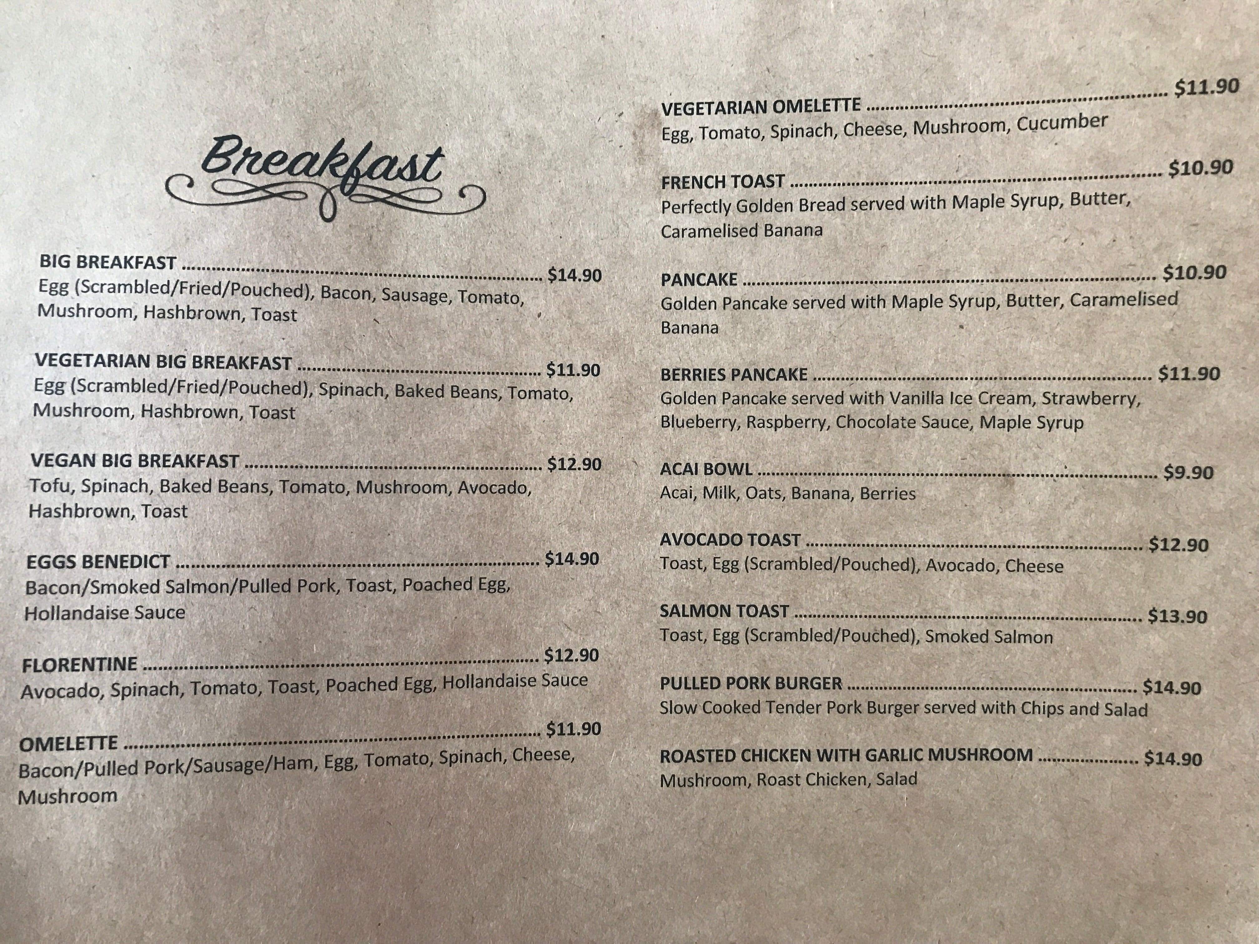 Menu at Nova Cafe Lounge, Northbridge