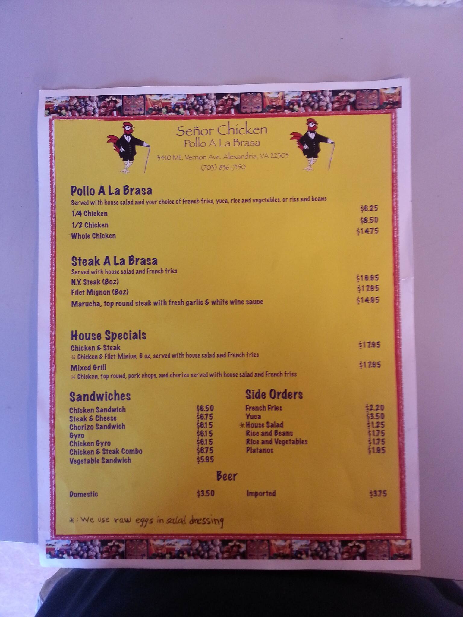 Senor Chicken Menu, Menu for Senor Chicken, Alexandria, Alexandria ...