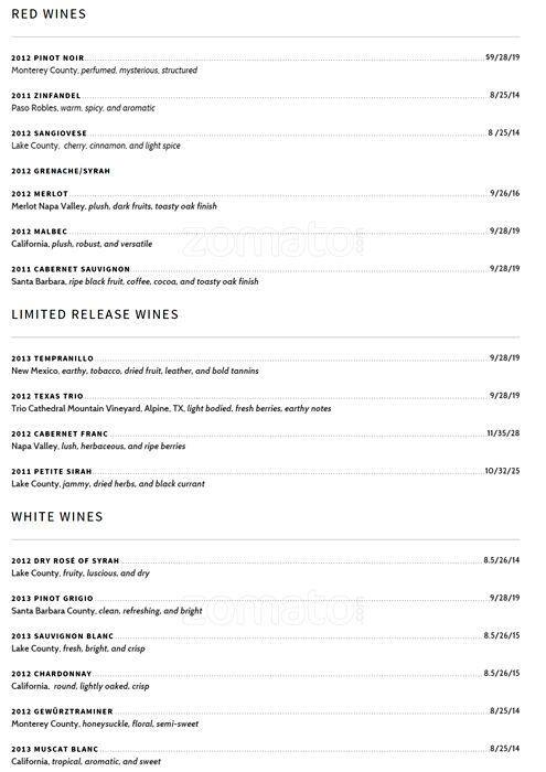 Menu at Times Ten Cellars pub & bar, Fort Worth