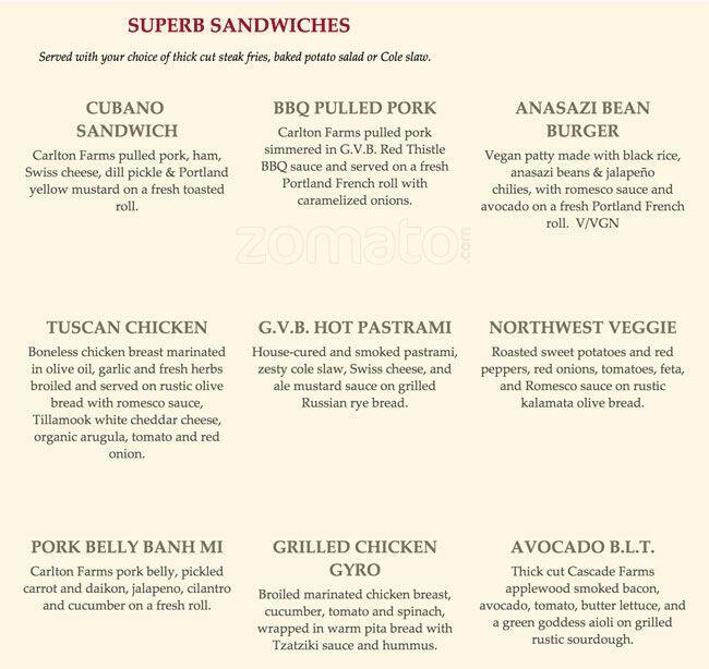 Menu at Golden Valley Brewery And Restaurant, Beaverton