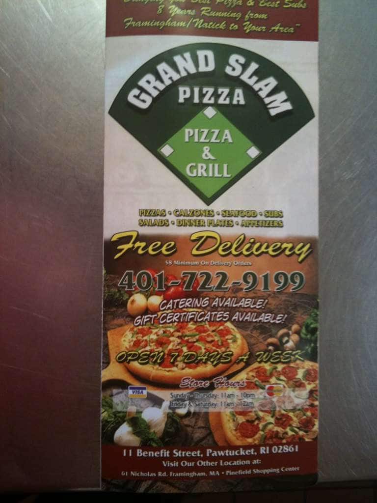 Menu at Grand Slam Pizza & Grill pizzeria, Pawtucket