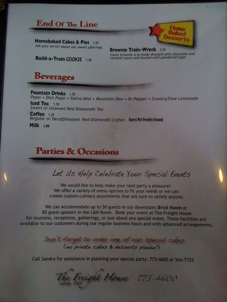 Menu at The Freight House Restaurant & Catering, Hartselle