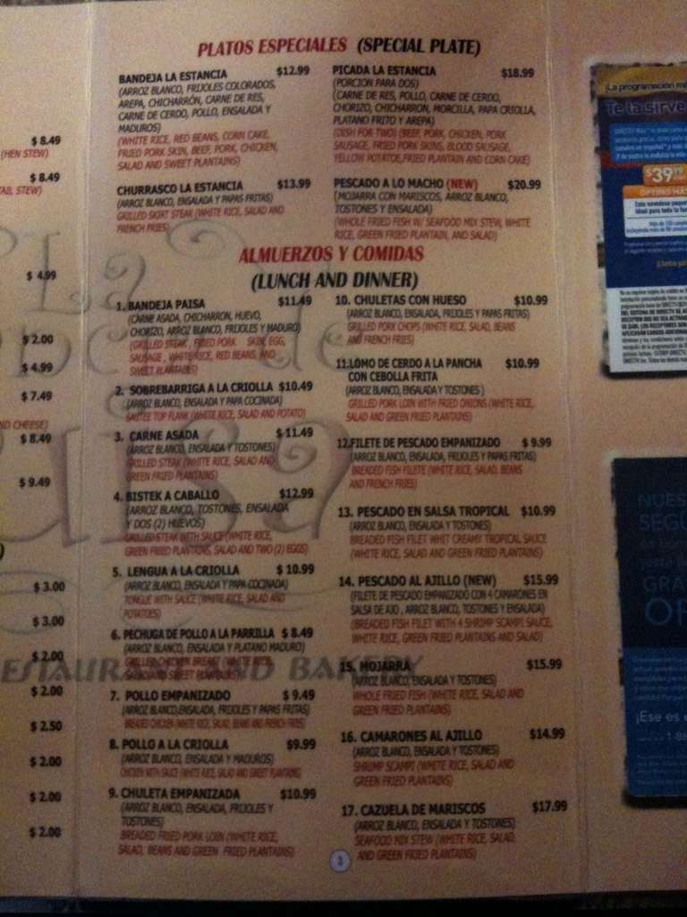 Menu at La Estancia De Luisa restaurant, Palm Bay