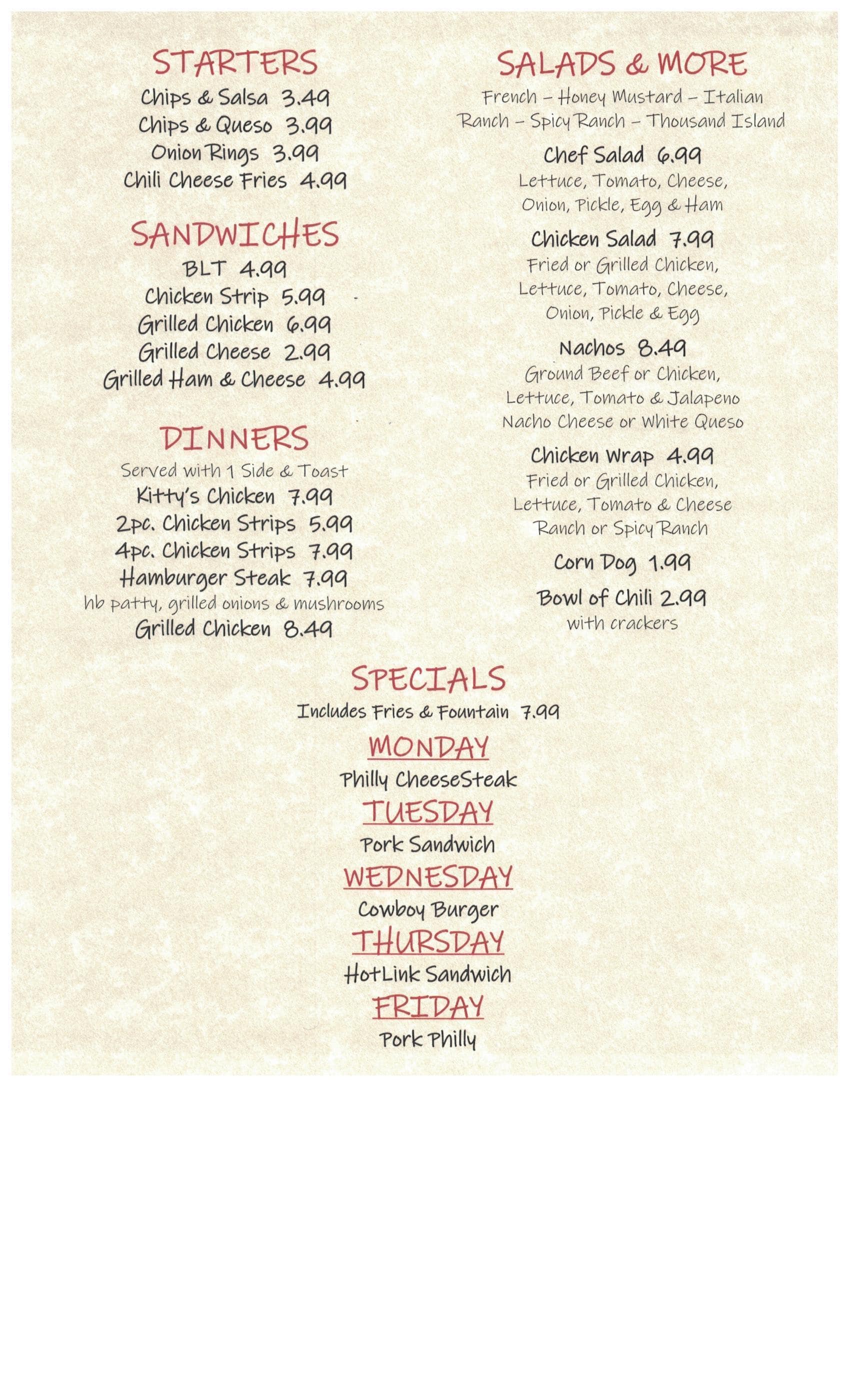 Menu at Junction Cafe, Kansas, Tulsa Ave