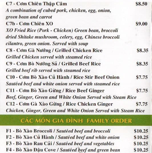 Menu at Pho 36 restaurant, Everett