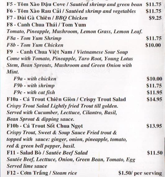 Menu at Pho 36 restaurant, Everett