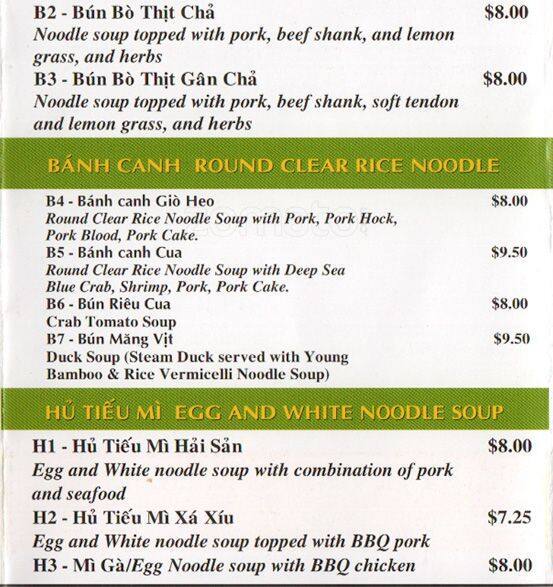 Menu at Pho 36 restaurant, Everett