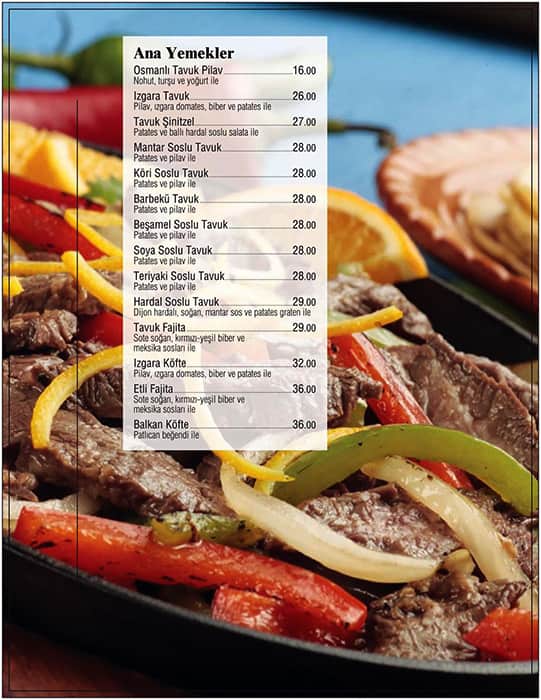 Menu at Puff Nargile Kahve, Istanbul