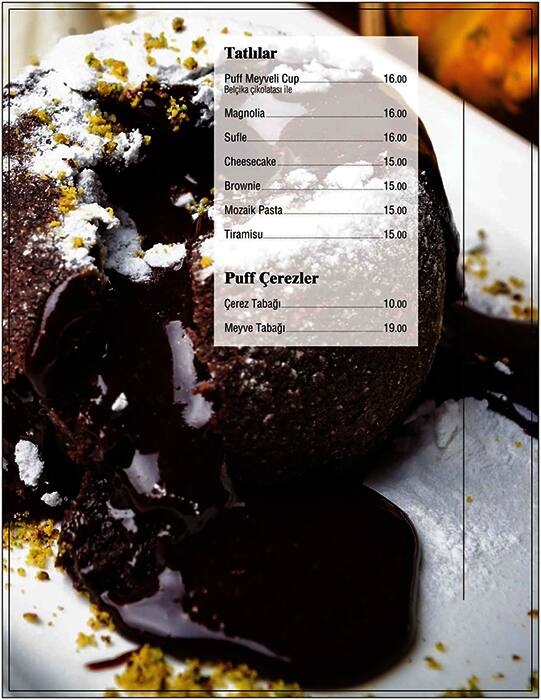 Menu at Puff Nargile Kahve, Istanbul