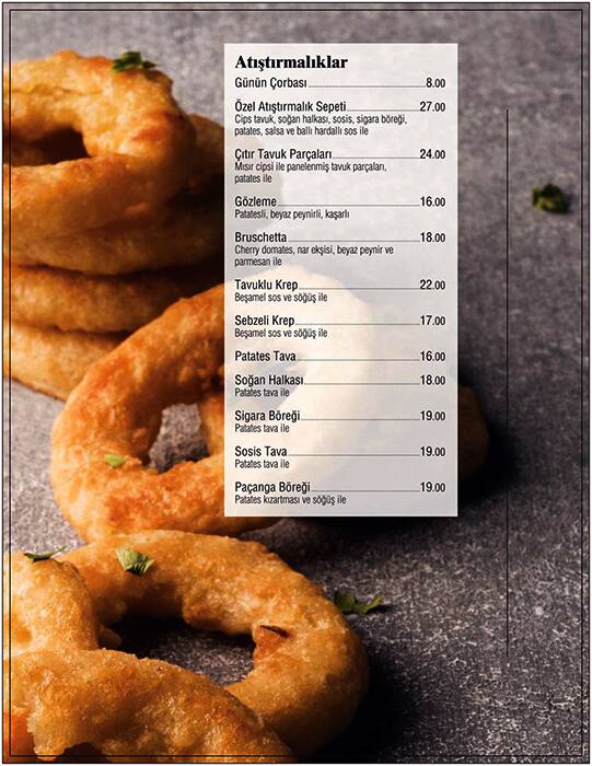 Menu at Puff Nargile Kahve, Istanbul