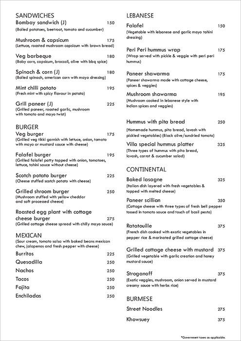 Menu at Tea Villa Café, Charni Road, Mumbai, Shop No. 1