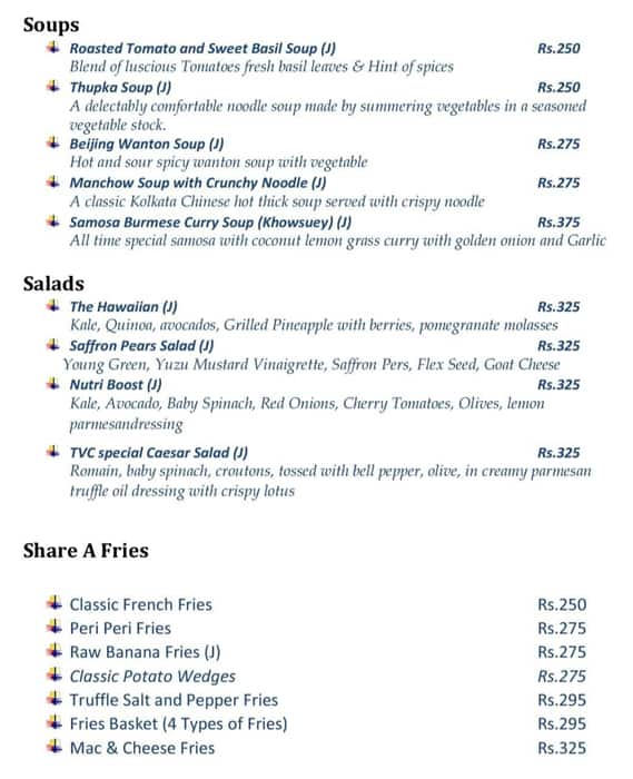 Menu of Tea Villa Cafe, Vile Parle East, Mumbai
