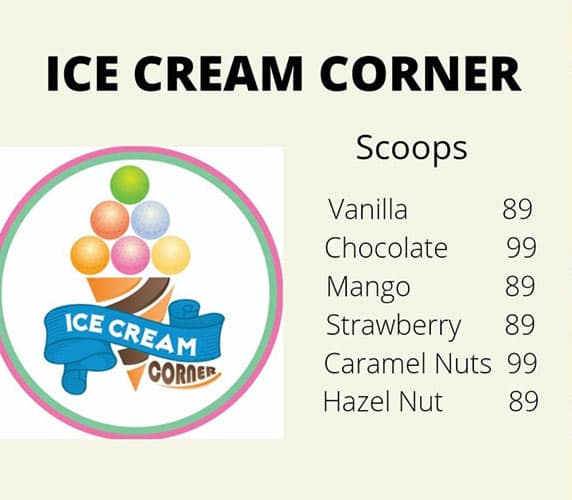 Menu of Ice Cream Corner, Kondapur, Hyderabad