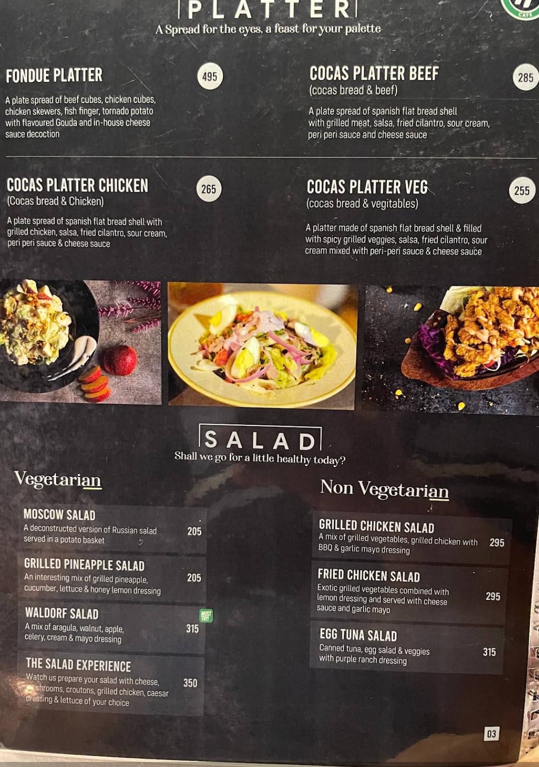 Menu of Huddles Cafe, Nandavanam, Trivandrum