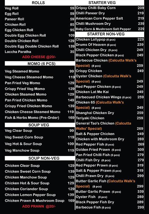 Menu of Calcutta Walks, Ajoy Nagar, Kolkata